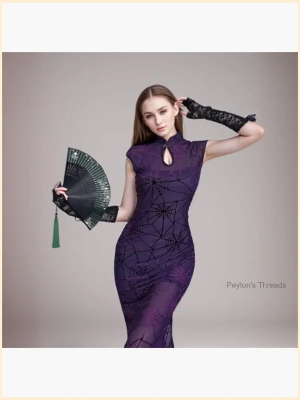 Dresses | Spider Web Side Slit Maxi Dress Sheer Gothic Mandarin Collar ...
